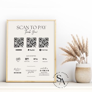 Editable Modern Scan to Pay QR Sign, DIY Printable Payment Sign ...