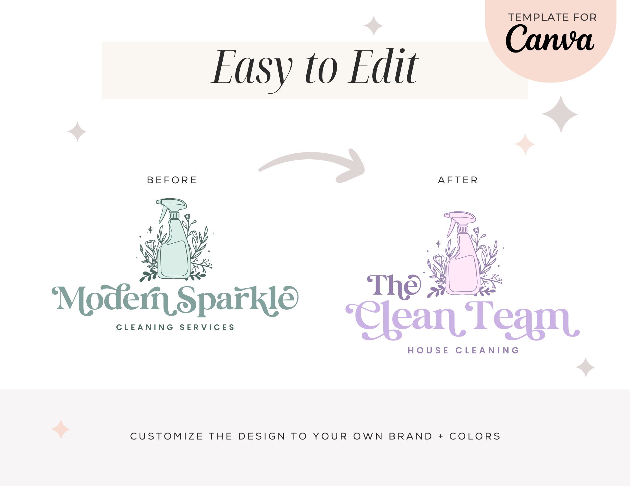 Editable Sparkle Cleaning Logo Design Canva Template, DIY Editable ...