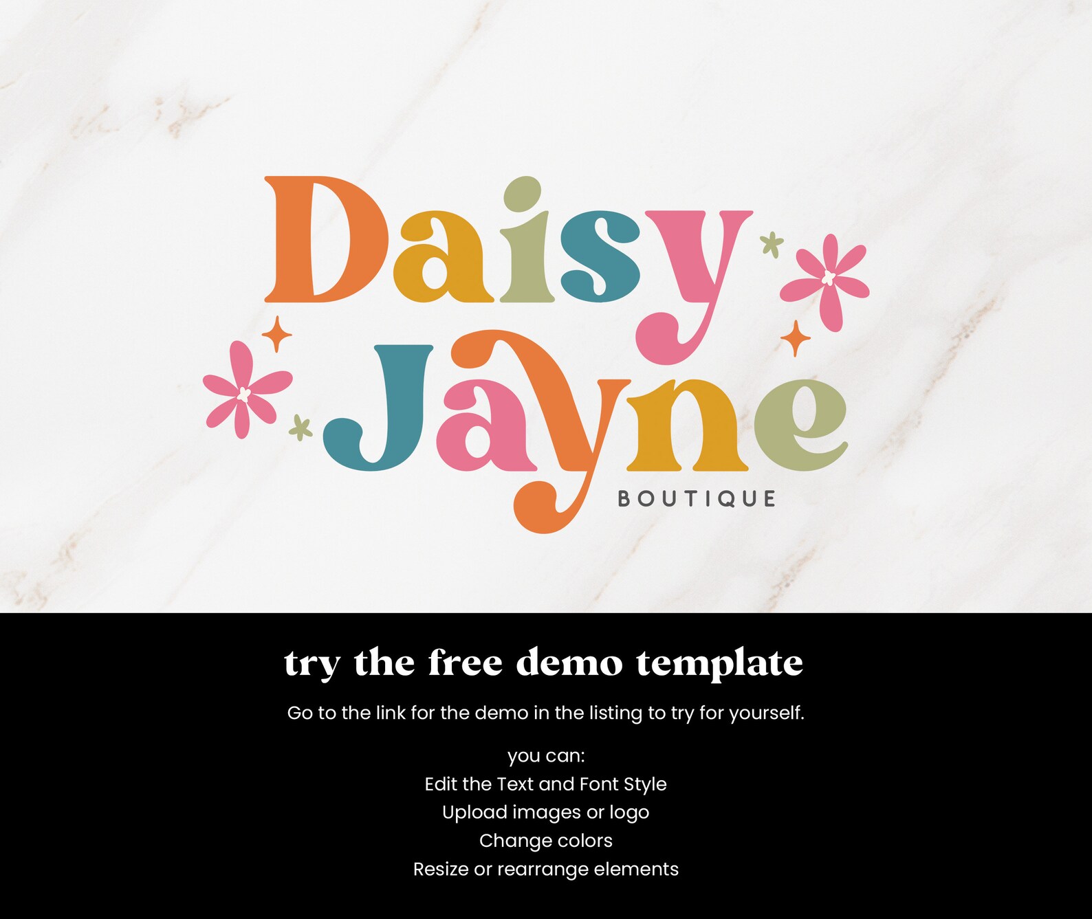 Editable Bright Retro Floral Daisy Logo Design Instant - Etsy