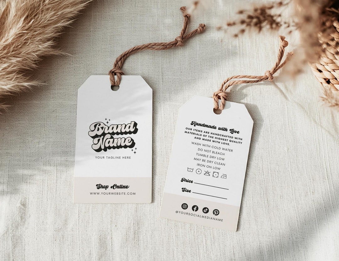 Editable Retro Hang Tag Canva Template, Printable Boutique Garment Care ...