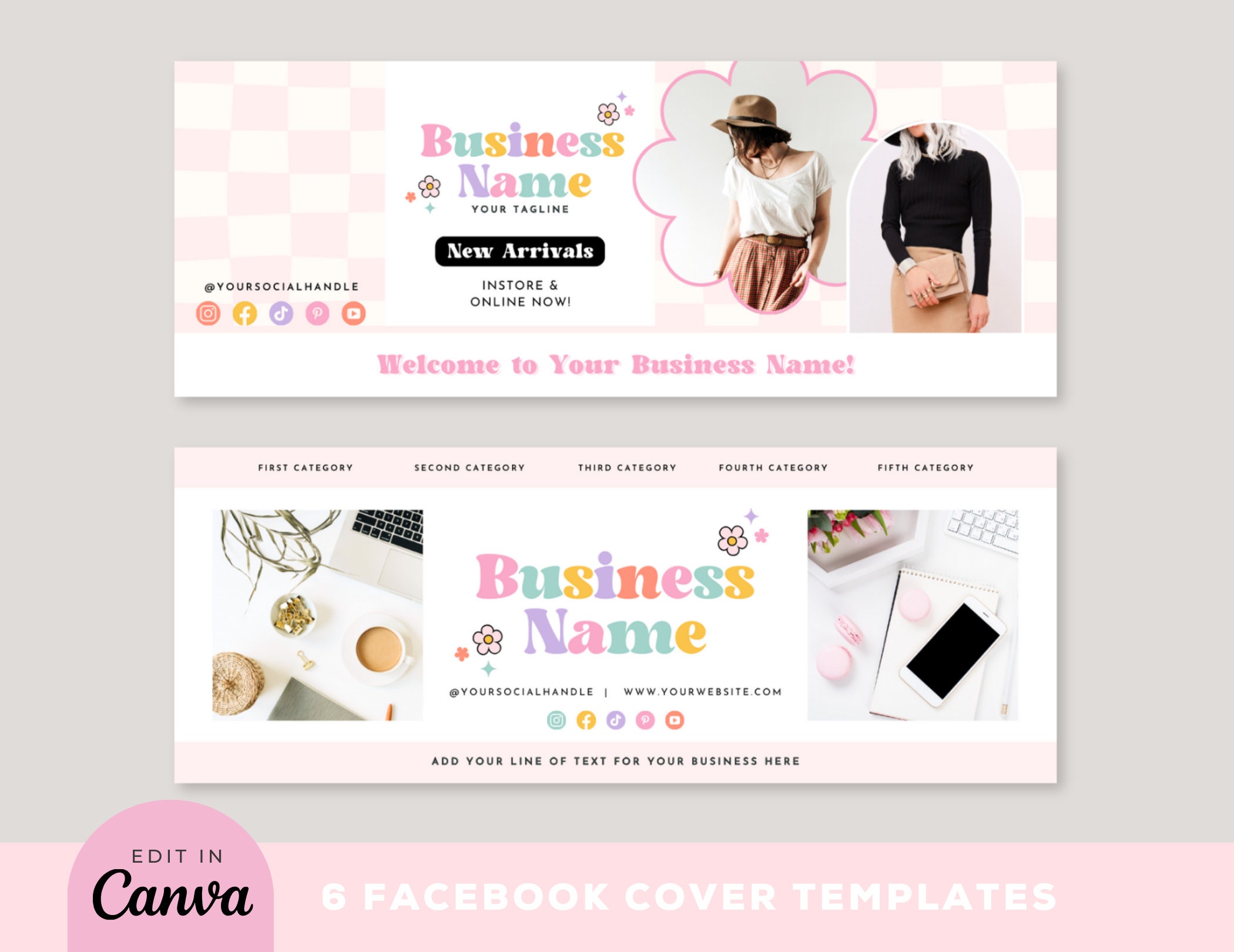 Editable Facebook Covers, Boho Floral Facebook Page Banners, Retro ...