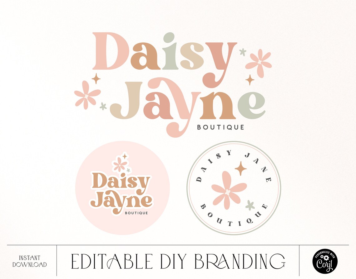 DIY Retro Floral Daisy Logo Design Instant Download Premade - Etsy