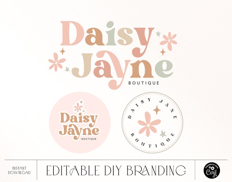 DIY Retro Floral Daisy Logo Design Instant Download Premade - Etsy