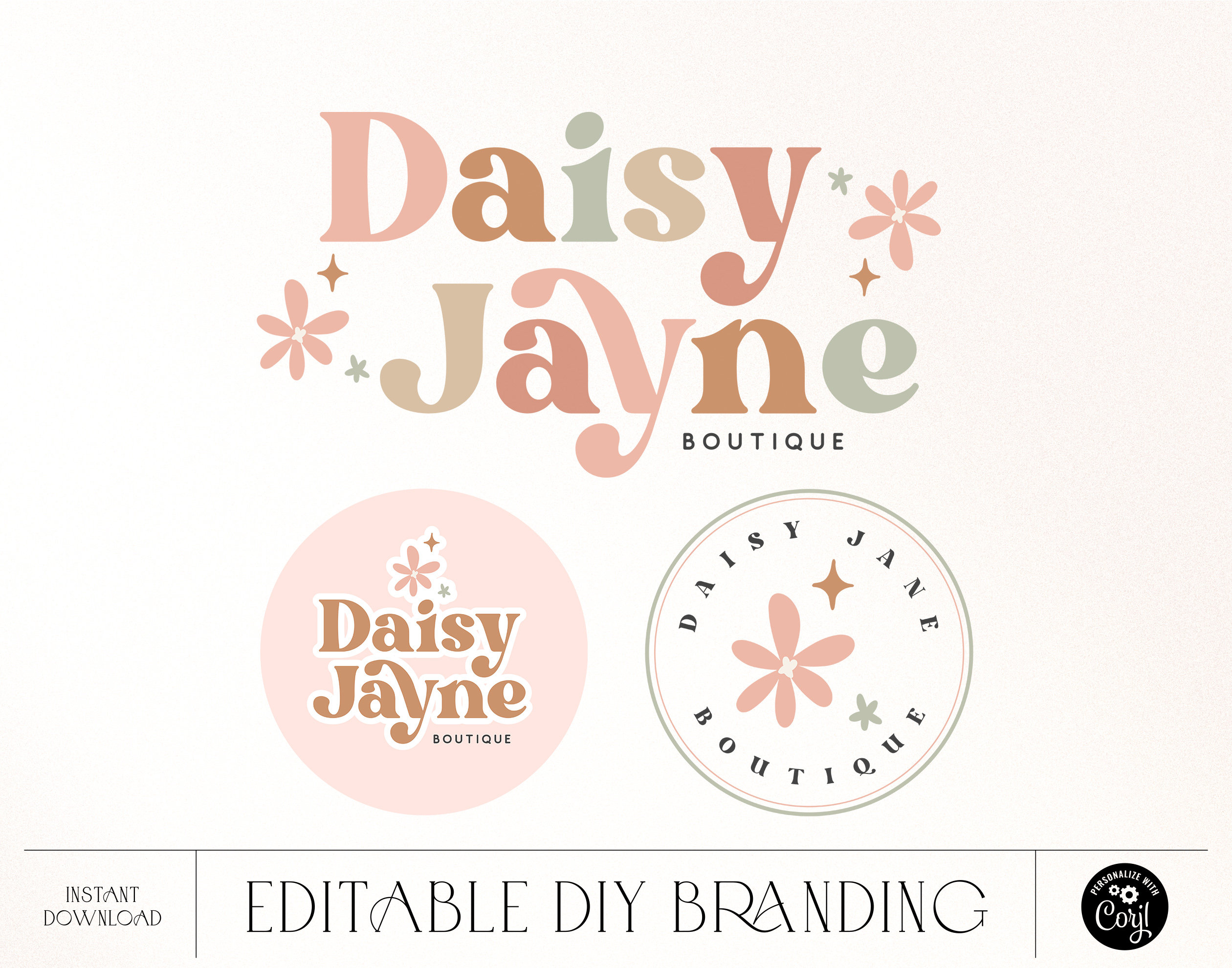 DIY Retro Floral Daisy Logo Design Instant Download Premade - Etsy UK