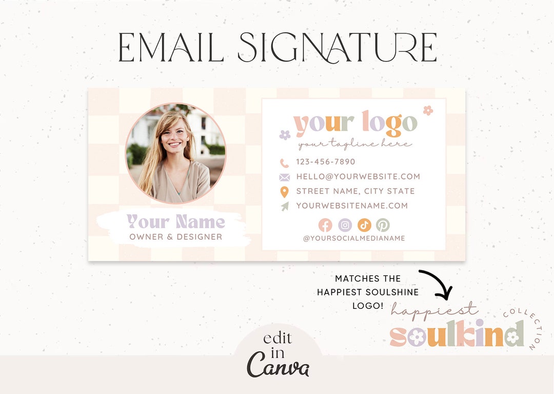 Editable Retro Flower Email Signature, Gmail Outlook, Small Business ...