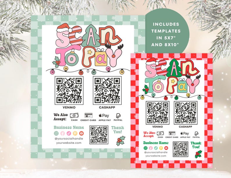 Editable Retro Christmas Scan to Pay QR Sign, DIY Printable Payment ...
