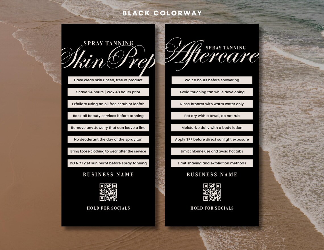 Luxury Digital Spray Tan Care Cards, Editable Spray Tan Skin Prep ...