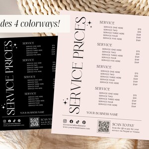 Modern Price List Canva Template, Printable Pricing Sign, Instant ...