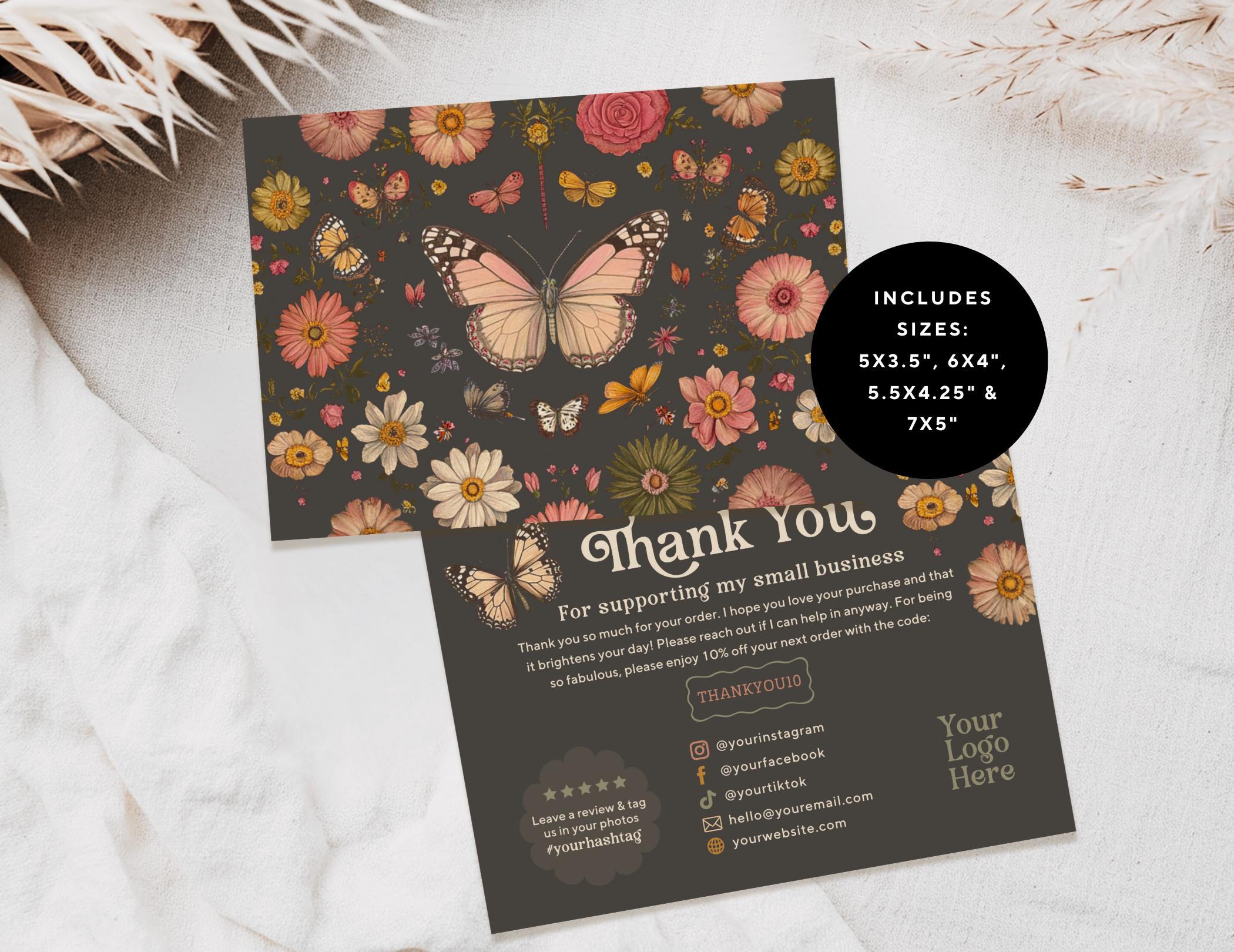 Vintage Botany Card Thank You Card, Editable Customer Thank You ...