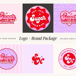 Hand Drawn Retro Drip Logo Design, Editable Nail Logo Canva Template ...