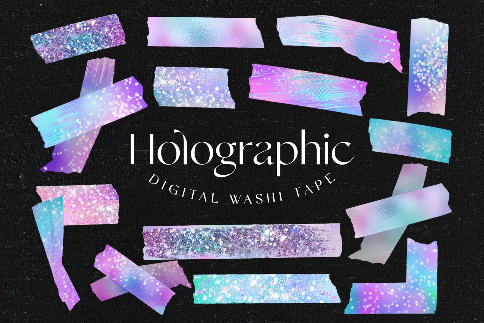 Holographic Washi Tape Clipart - Digital Vintage Masking Tape Strips ...