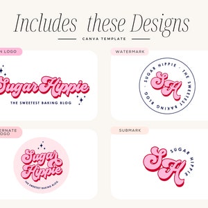 Editable Bright Retro Script Logo Design Set, Instant Download, DIY ...