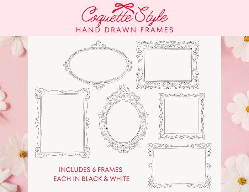 Coquette Frame Clipart Set, Hand Drawn Decorative Frames SVG PNG Canva ...