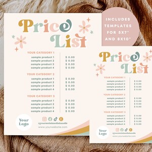 Floral Retro Price List Canva Template, DIY Service Menu, Editable ...