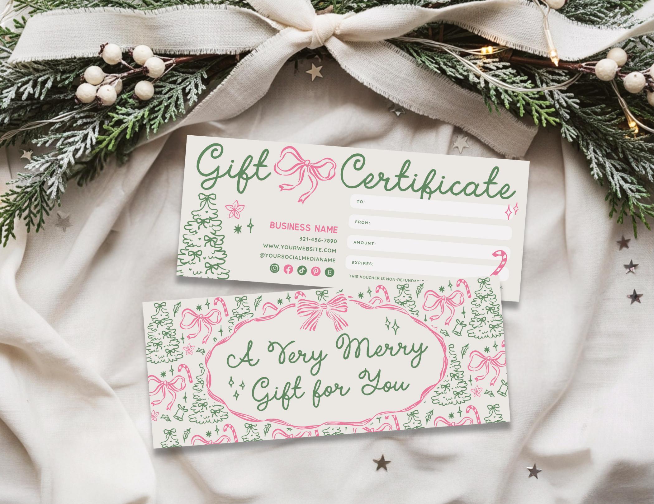 Editable Holiday Gift Certificate Template, Merry Coquette Christmas ...