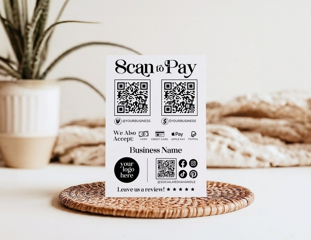Editable Modern Scan to Pay QR Sign, DIY Minimalist Printable Payment ...