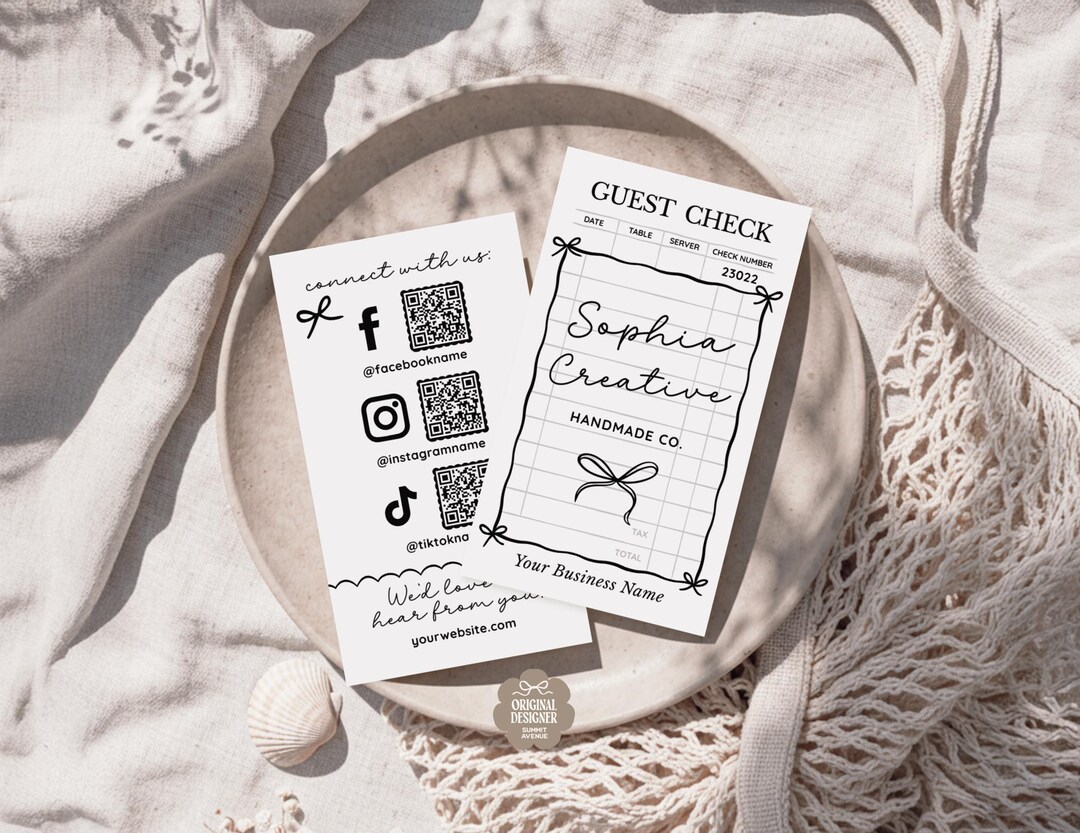 Vintage Guest Check Connect Card Canva Template, Black & White Business ...