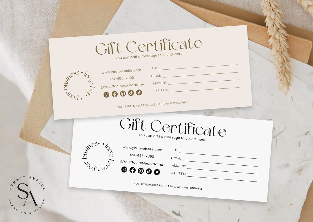Editable Modern Aesthetic Gift Certificate Template, Printable Business ...