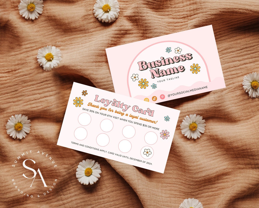 Editable Retro Flower Loyalty Card Template, Customer Punch Card ...