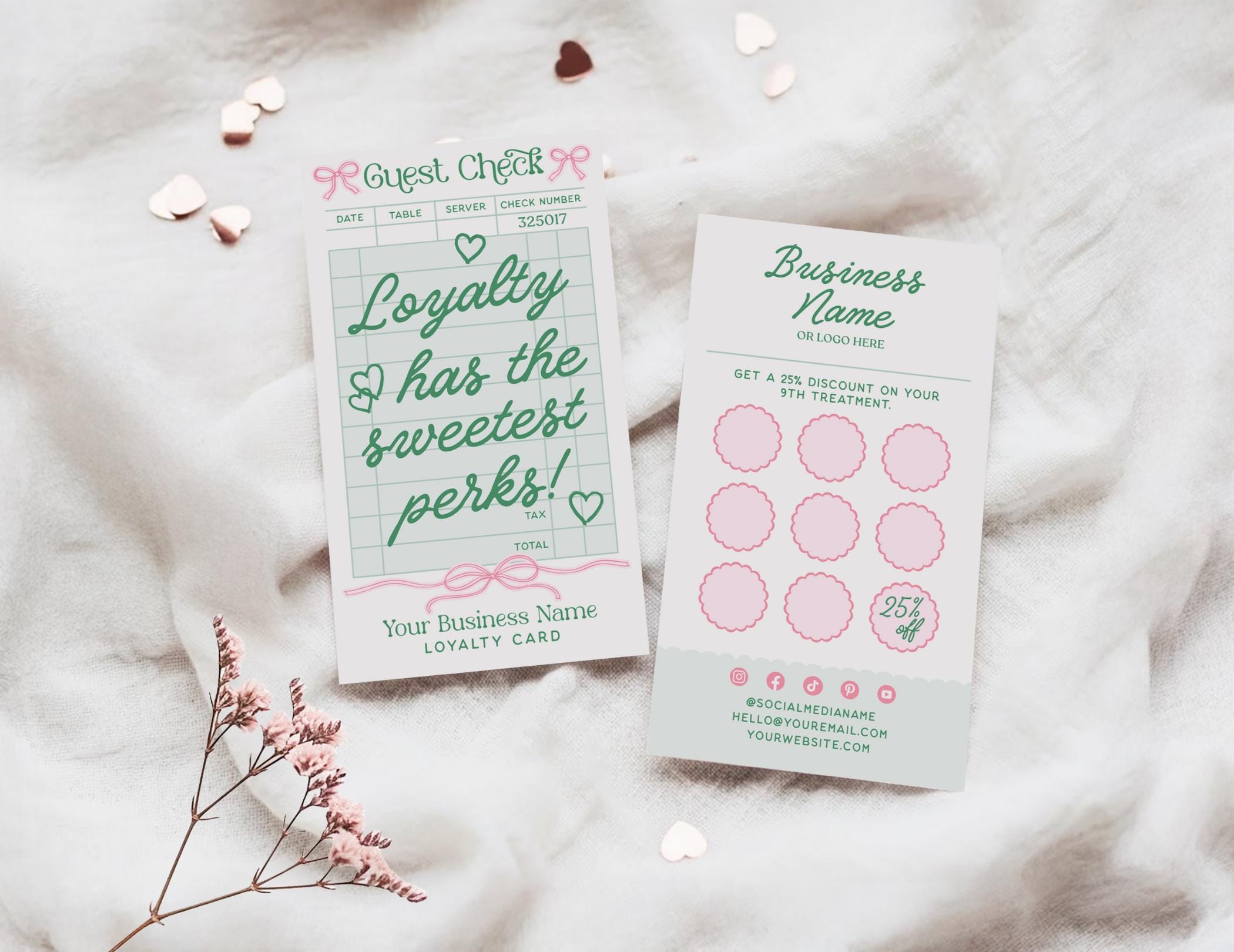 Coquette Guest Check Loyalty Card Template, Vintage Guest Check ...