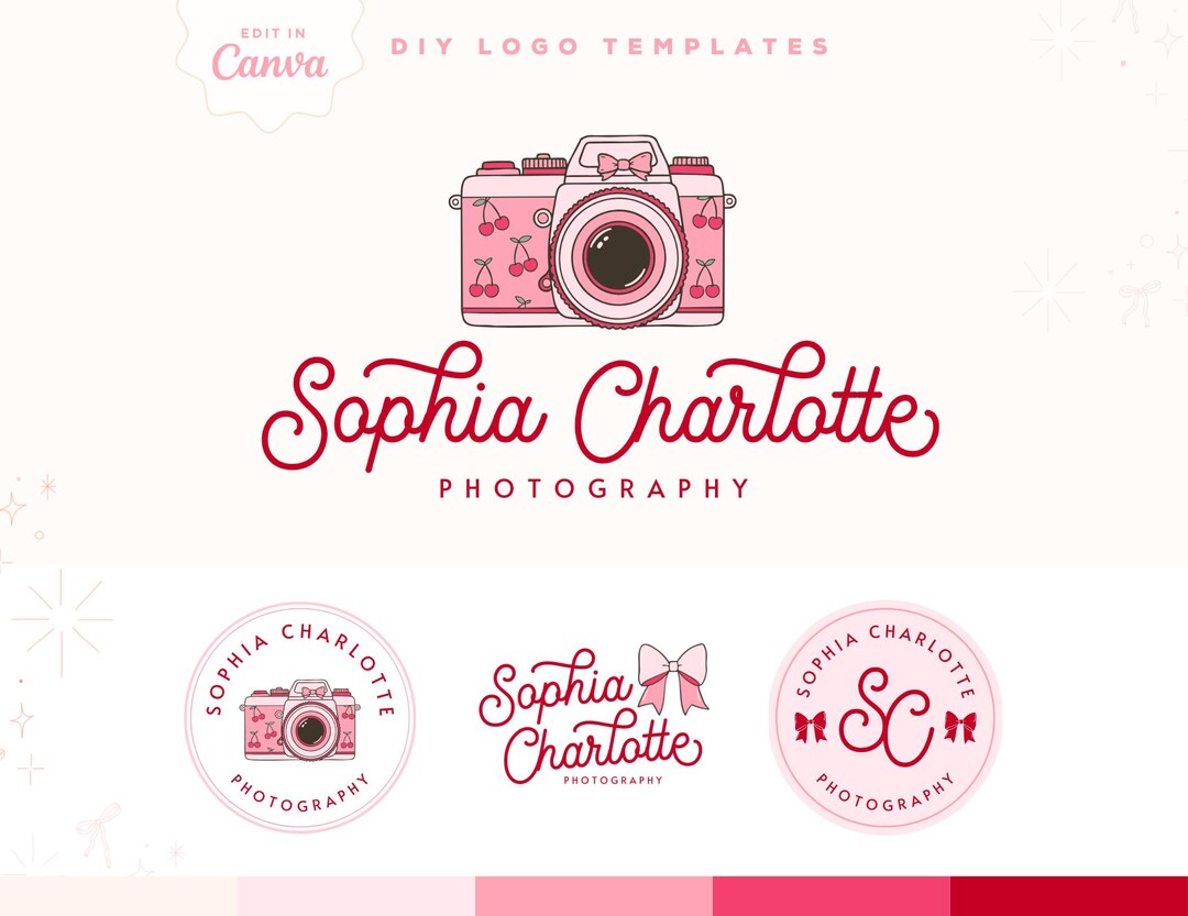 Coquette Aesthetic Camera Logo Design, Cute Photography Logo Template ...