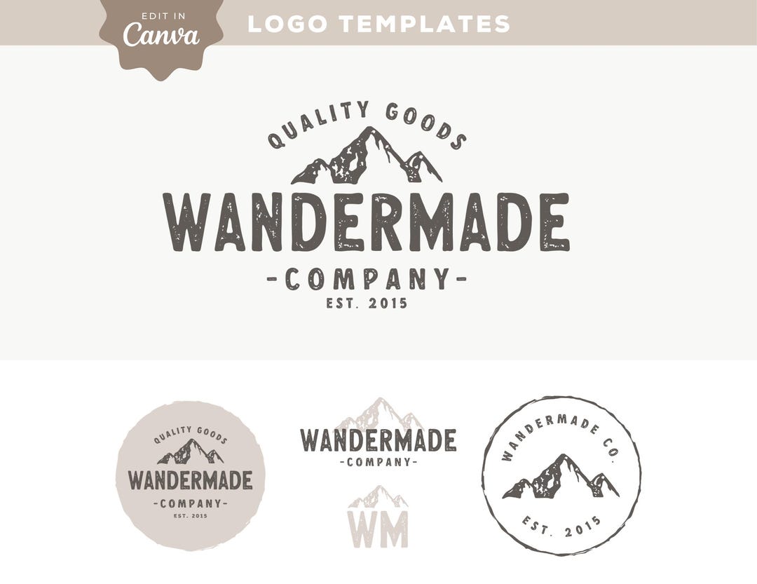 Editable Hand Drawn Mountain Logo Design Instant Download, DIY Vintage ...