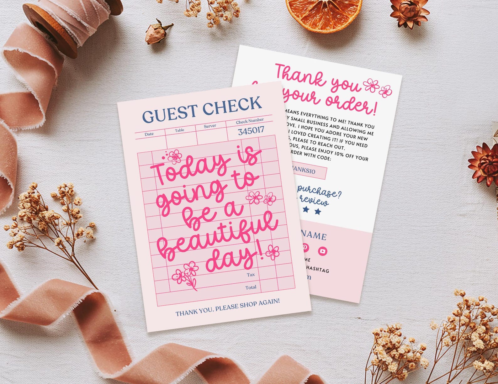 Trendy Thank You Card, Cute Floral Editable Customer Thank You Business ...