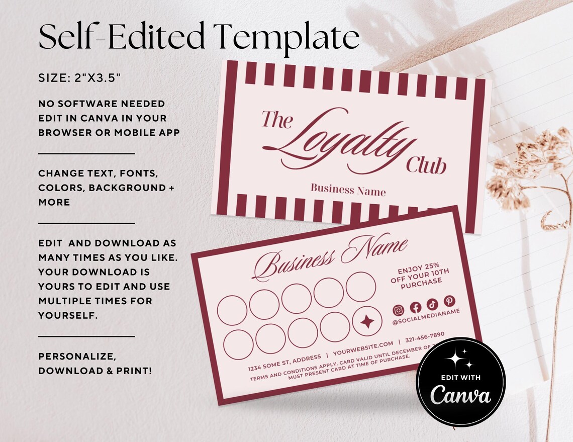 Luxury Editable Loyalty Card Template, Elegant Customer Punch Card ...