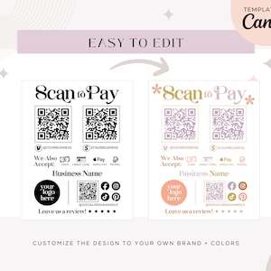 Editable Modern Scan to Pay QR Sign, DIY Minimalist Printable Payment ...