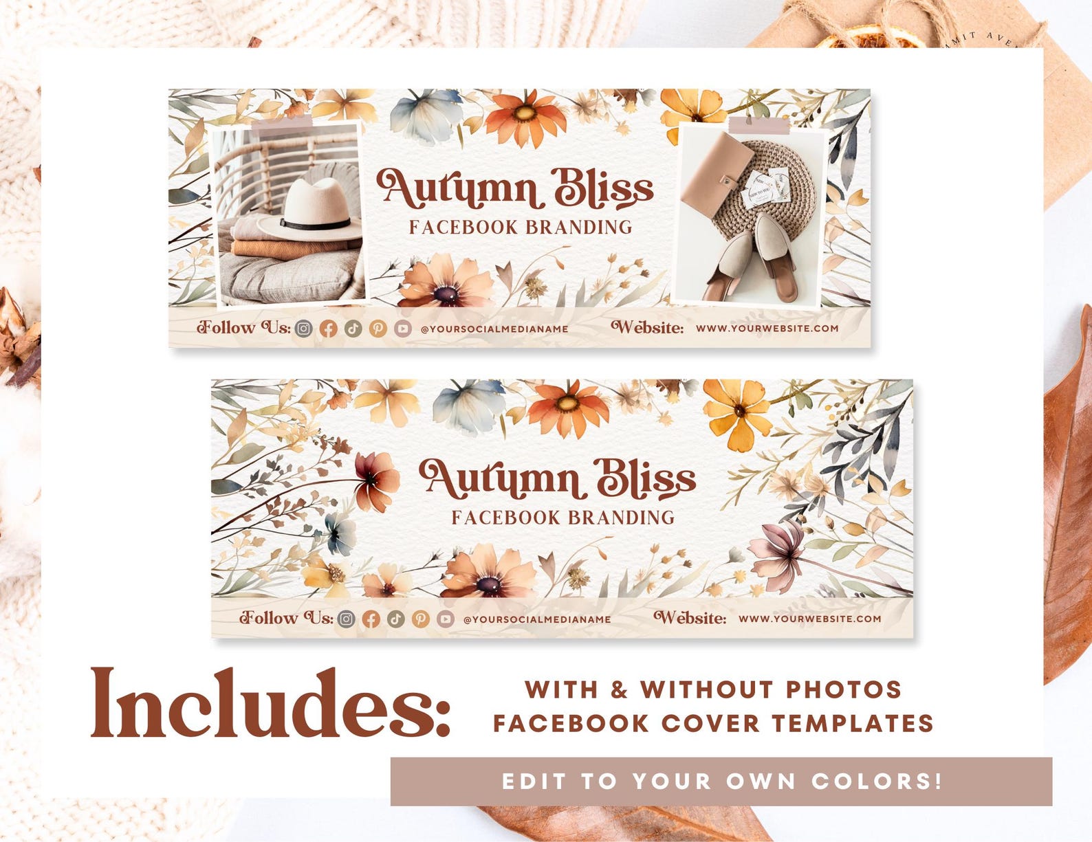 Editable Wildflowers Facebook Kit, Watercolor Flowers Facebook Page ...