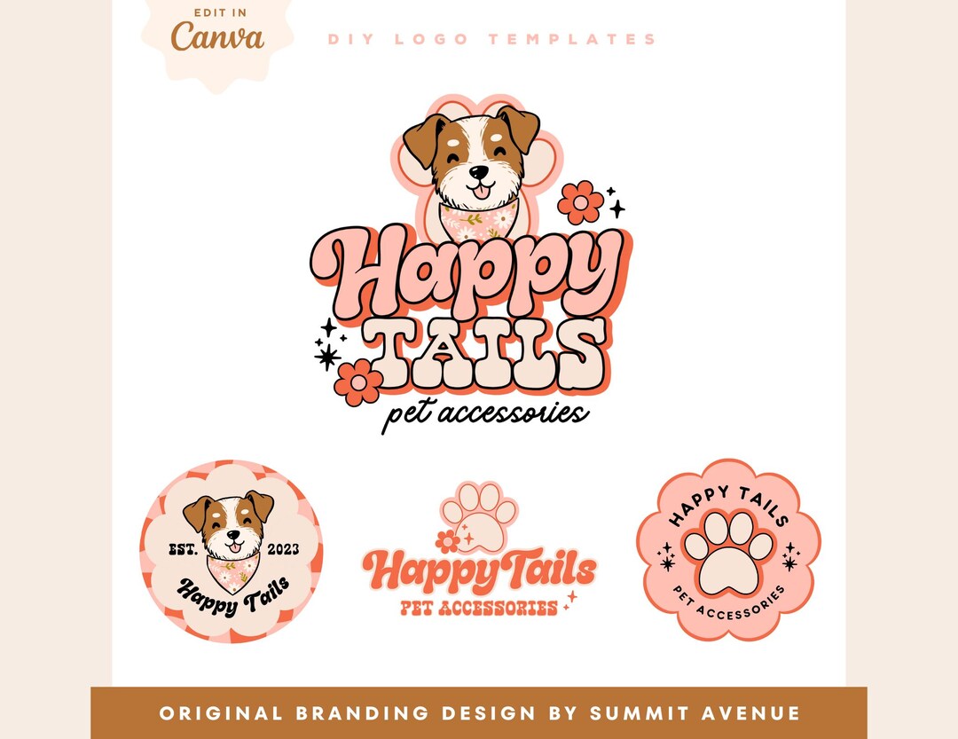 Retro Dog Logo Design Template Canva, Trendy Dog Grooming Logo ...