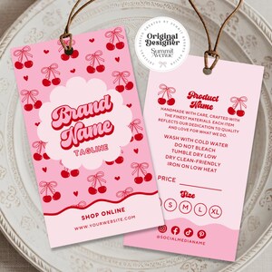Editable Coquette Cherries Tag Canva Template, Printable Garment Care ...