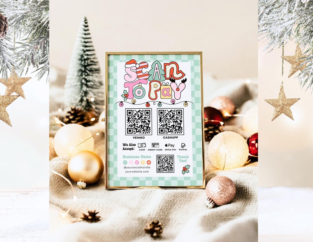 Editable Retro Christmas Scan to Pay QR Sign, DIY Printable Payment ...