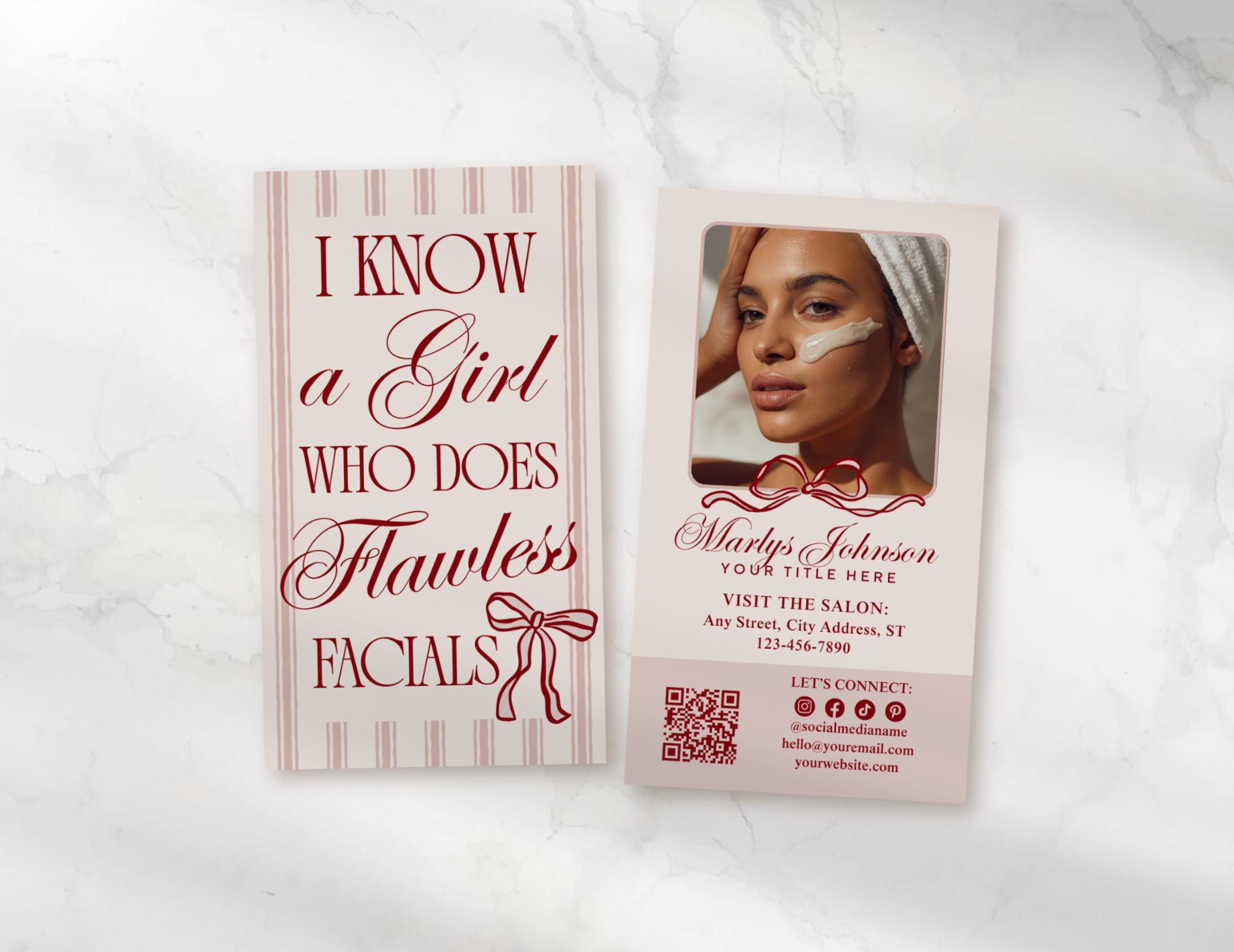 Luxury Esthetician Business Card Canva Template, Coquette Facial ...