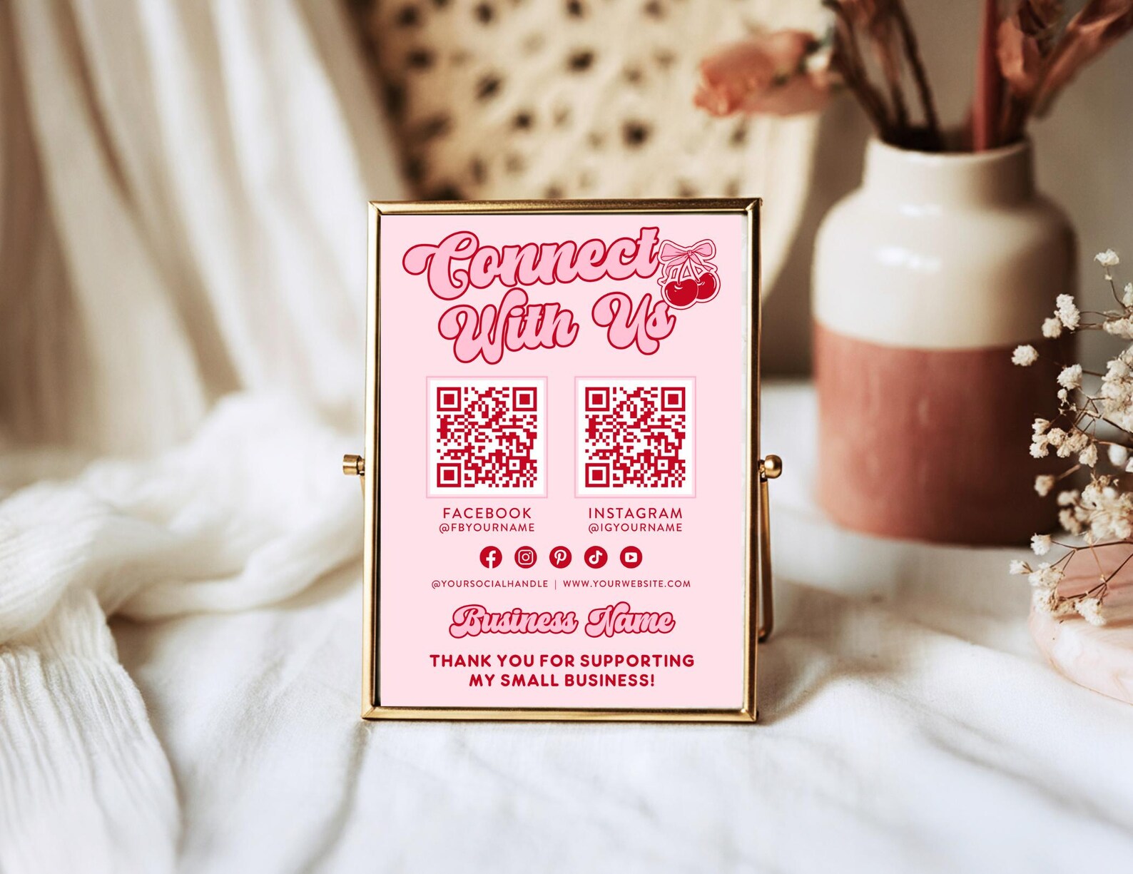 Coquette Cherry Social Media Sign, Trendy Small Business Sign Canva ...