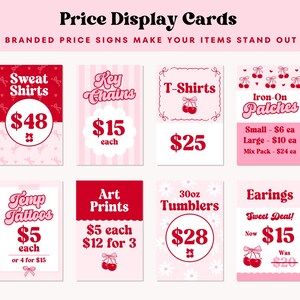 Coquette Cherries DIY Printable Price Signs Canva Template, Editable ...