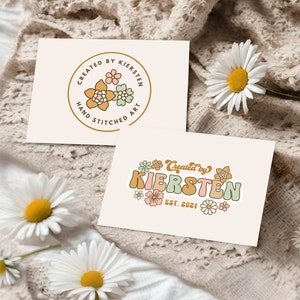 DIY Retro Groovy Flower Logo Design Instant Download, Editable Canva ...
