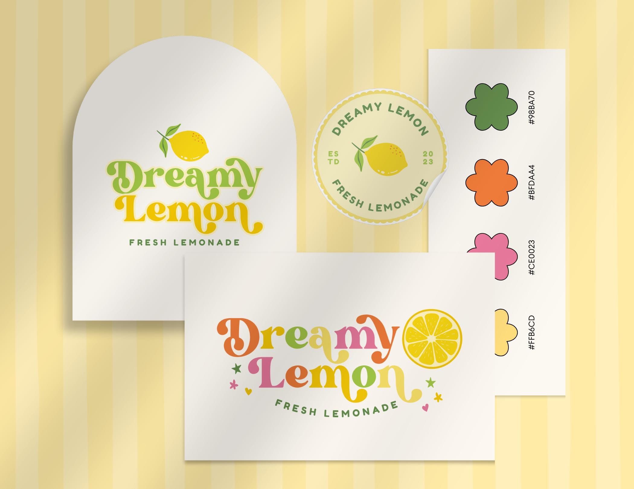 Retro Lemon Logo Canva Template Set, Colorful Citris DIY Branding Kit ...