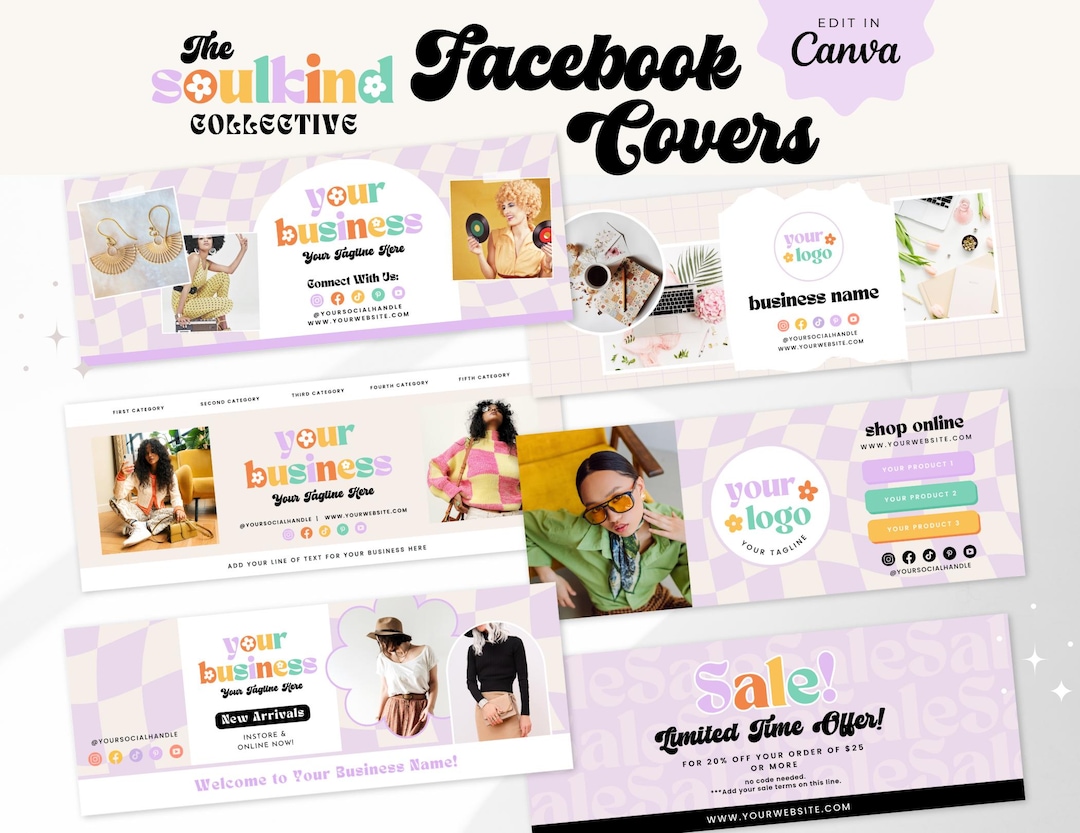 Editable Facebook Covers, Boho Floral Facebook Page Banners, Retro ...