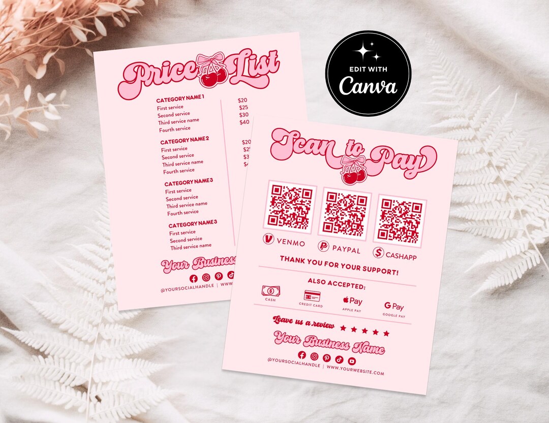 Coquette Cherry Price List & Scan to Pay Sign Canva Template, QR Code ...
