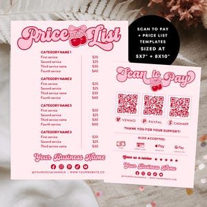 Coquette Cherry Price List & Scan to Pay Sign Canva Template, QR Code ...
