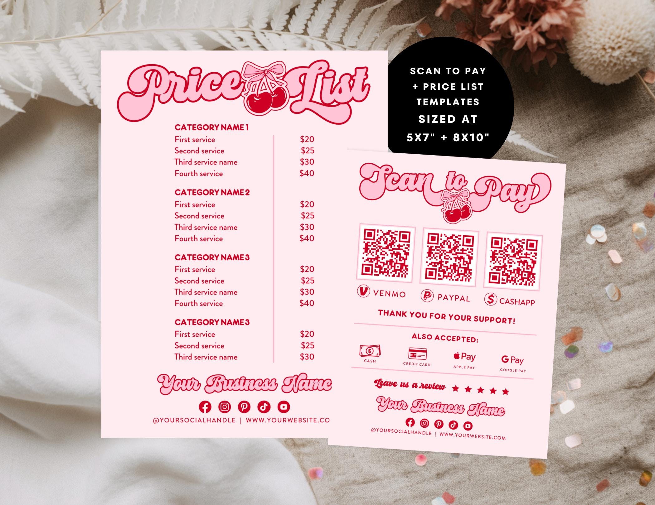 Coquette Cherry Price List & Scan to Pay Sign Canva Template, QR Code ...