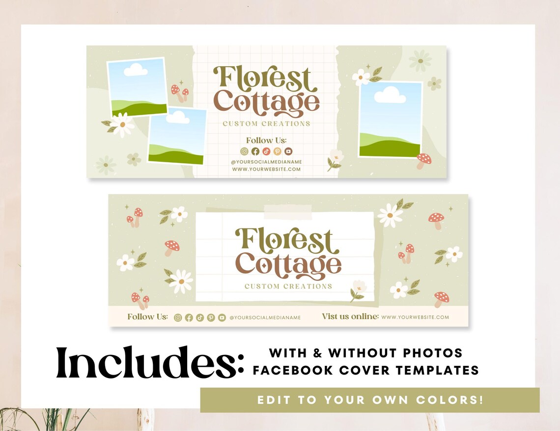Editable Facebook Kit, Cottagecore Flowers Facebook Page Banners ...