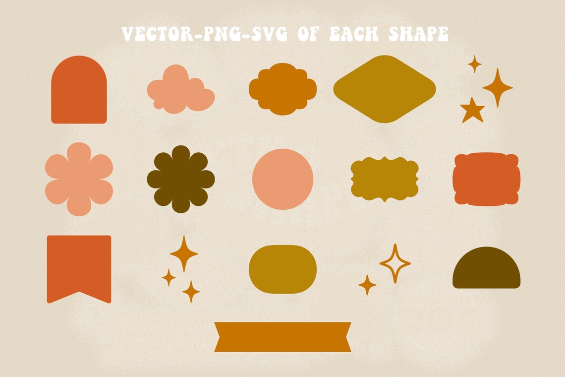 Retro Shape Design Kit Hippie Clipart Groovy Canva Elements - Etsy