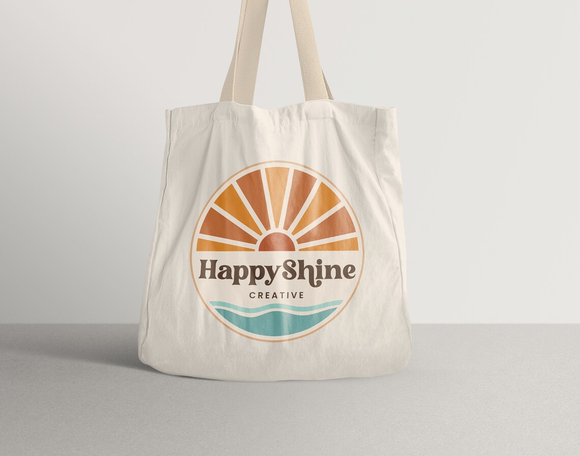 Retro 70s Sun Logo Design Instant Download Boho Sunshine Logo | Etsy