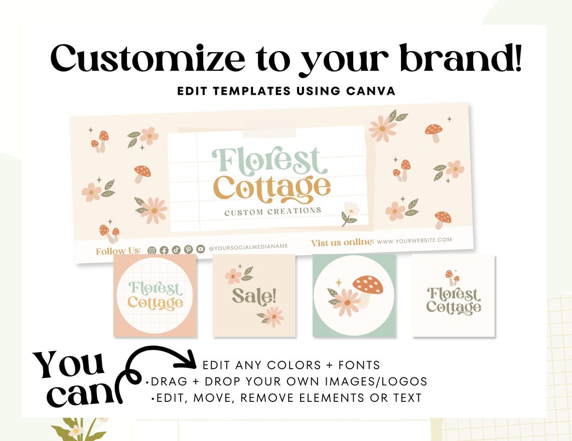 Editable Facebook Kit, Cottagecore Flowers Facebook Page Banners ...