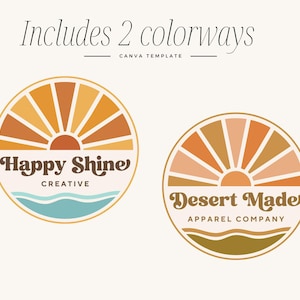 Retro 70s Sun Logo Instant Download, Boho Sunshine Logo DIY Canva Logo ...