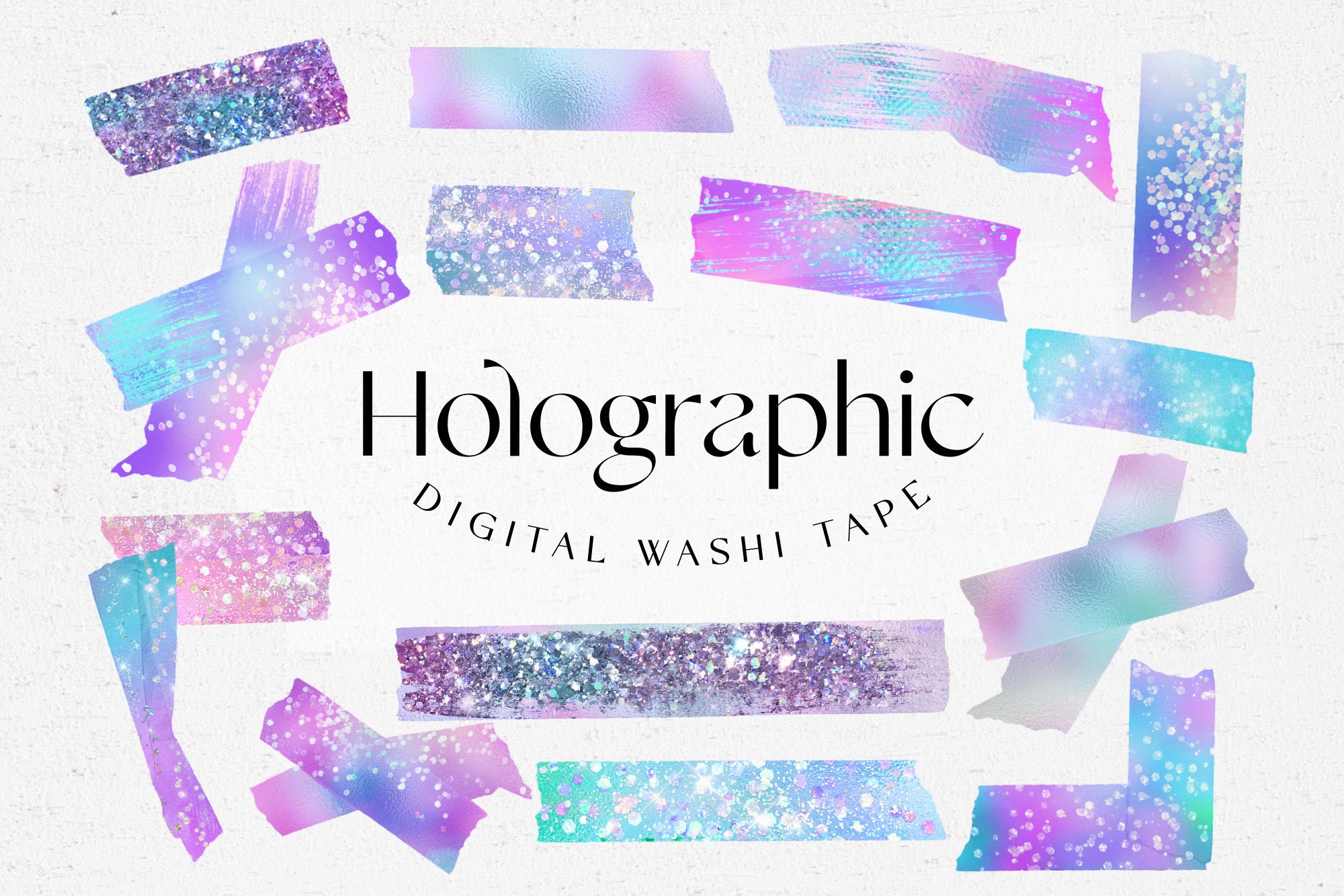Holographic Washi Tape Clipart - Digital Vintage Masking Tape Strips ...