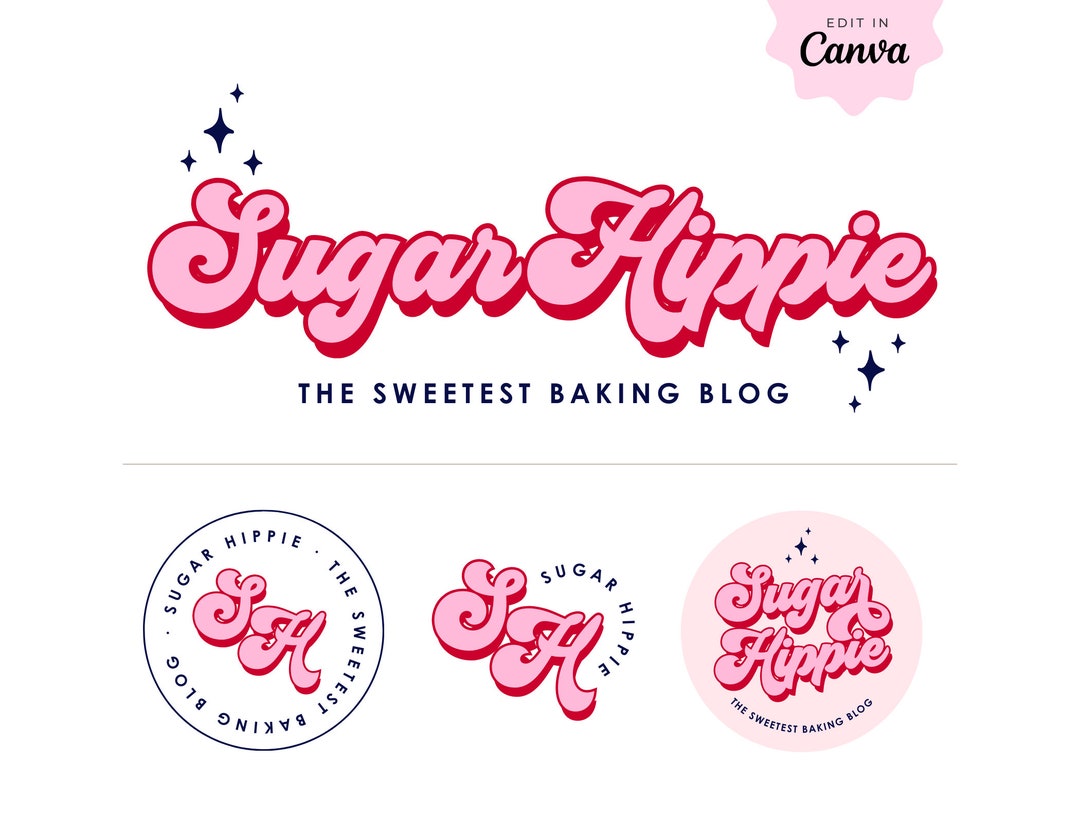 Editable Bright Retro Script Logo Design Set, Instant Download, DIY ...