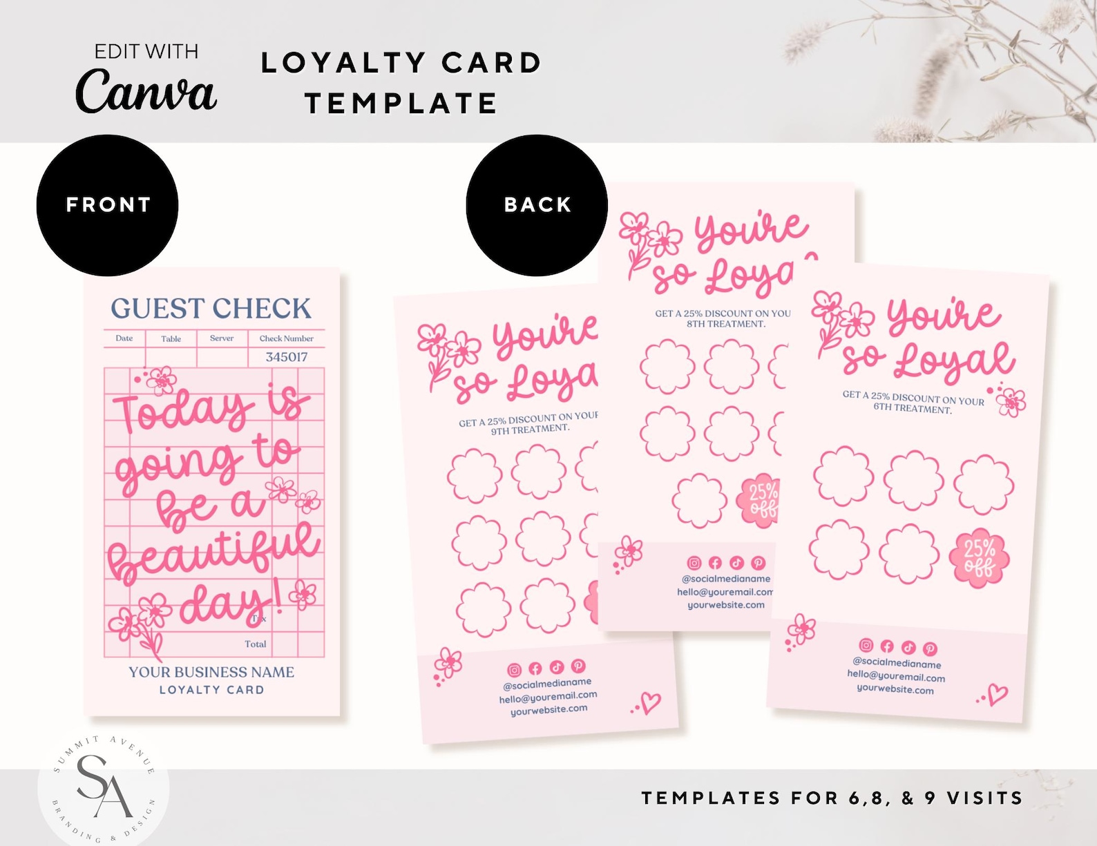 Editable Loyalty Card Template, Vintage Guest Check Customer Punch Card ...